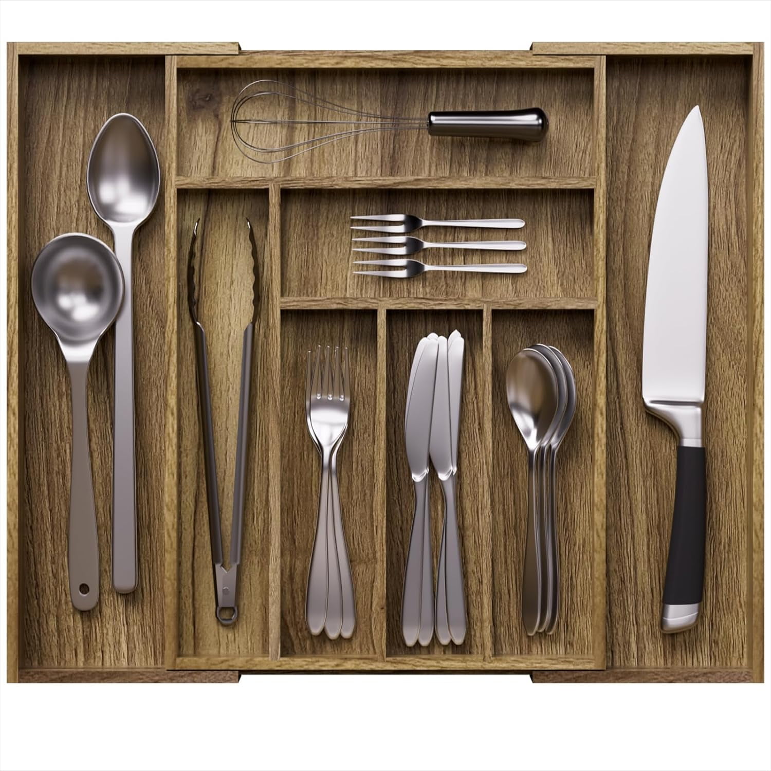 Semiocthome Acacia Wood Silverware Organizer Expandable Storage Drawer ...
