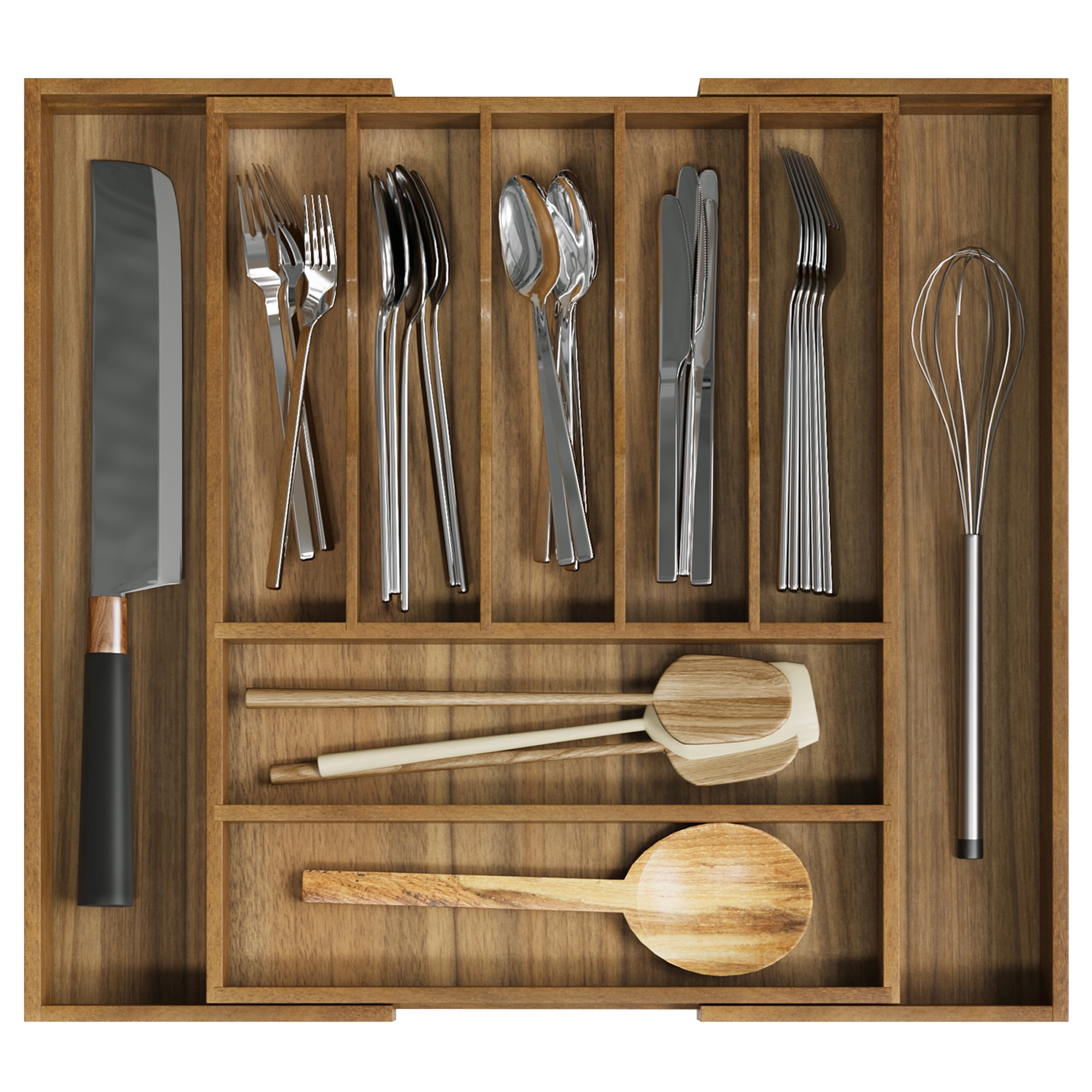 Semiocthome Acacia Wood Silverware Organizer Expandable Drawer Storage ...