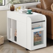 Collections Etc Dark Oak Finish Multi Storage Side Table with Rolling ...