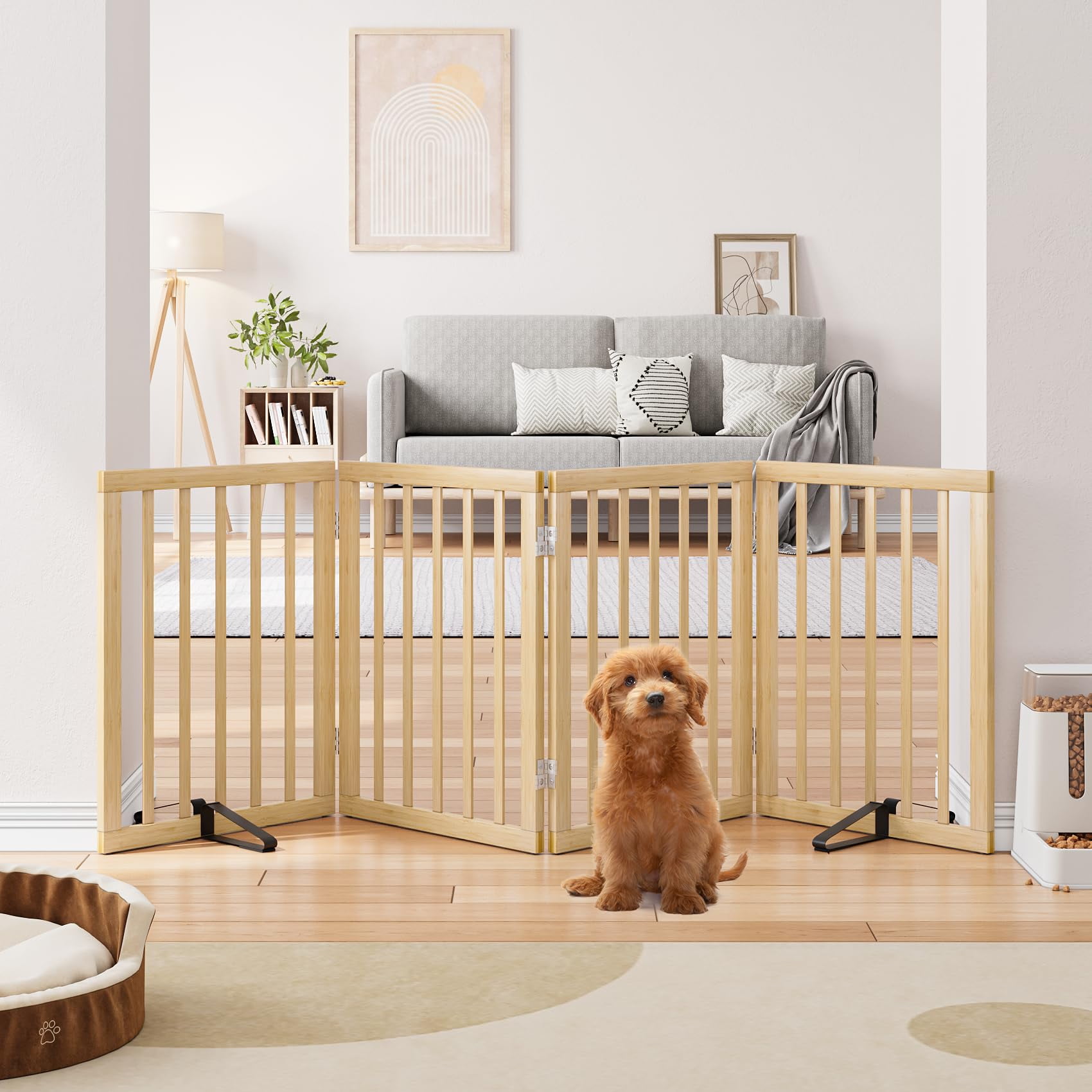 Semiocthome Foldable Dog Gate Bamboo Extra Wide Pet Gate with 2 Metal ...