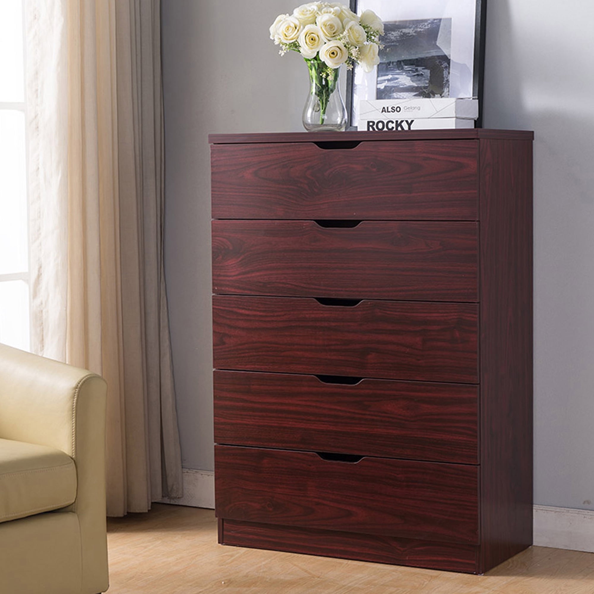Semiocthome Dresser with 5 Drawers Chest of Drawers Storage Cabinet for ...