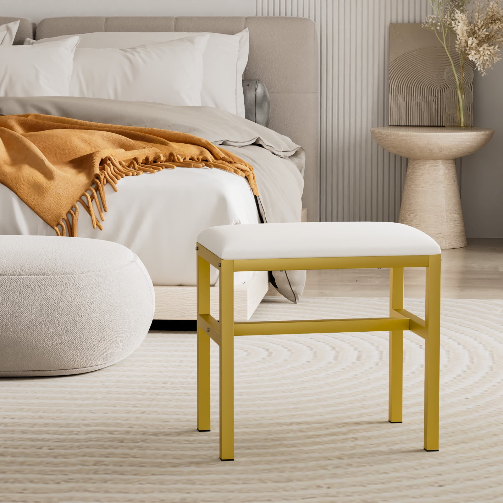 "Semiocthome Modern Leather Vanity Stool for Dressing Room, 15.7 ...