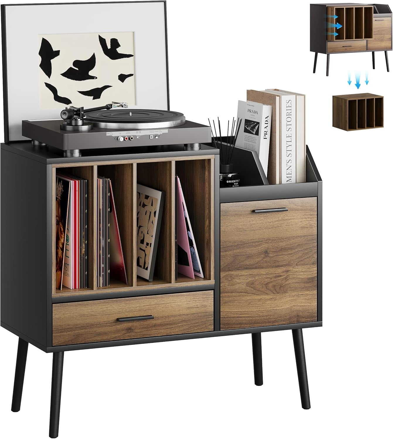 Semiocthome Record Player Stand with Nesting Vinyl Storage Crate ...