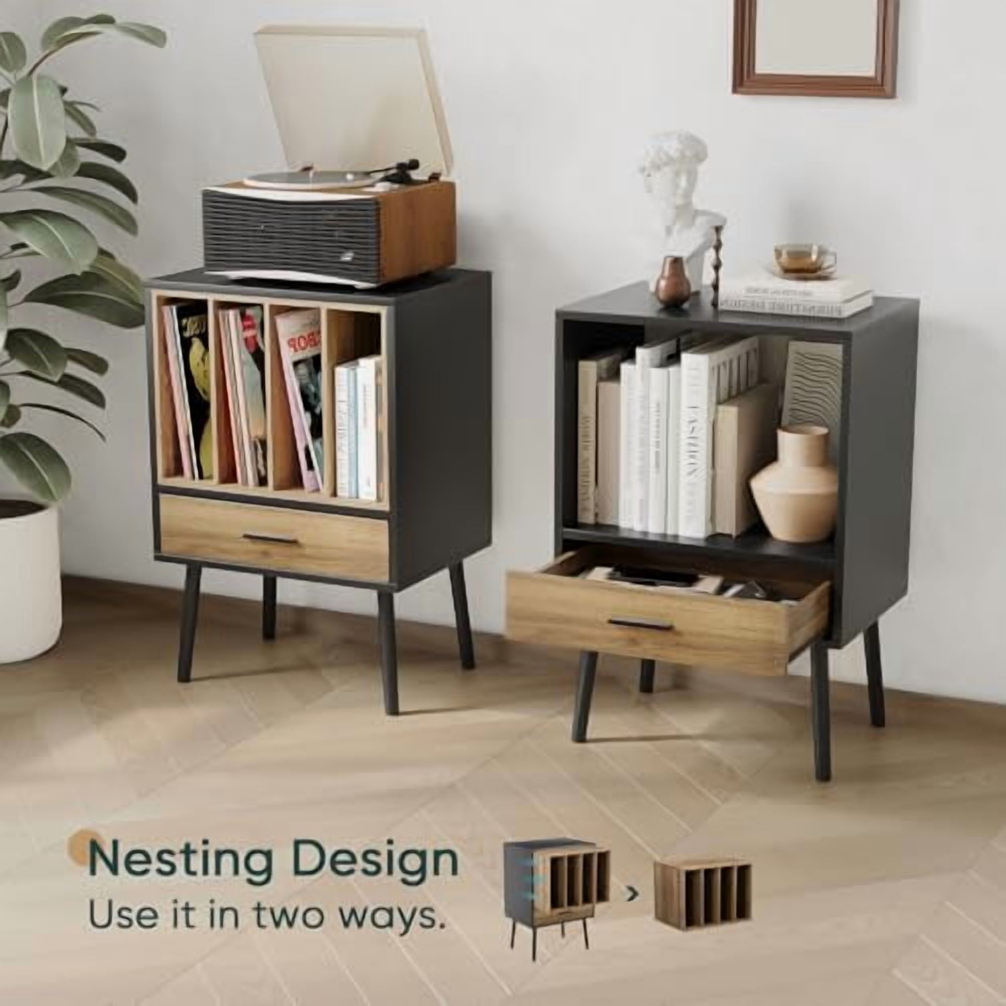 Semiocthome Record Player Stand with Nesting Vinyl Storage Crate ...