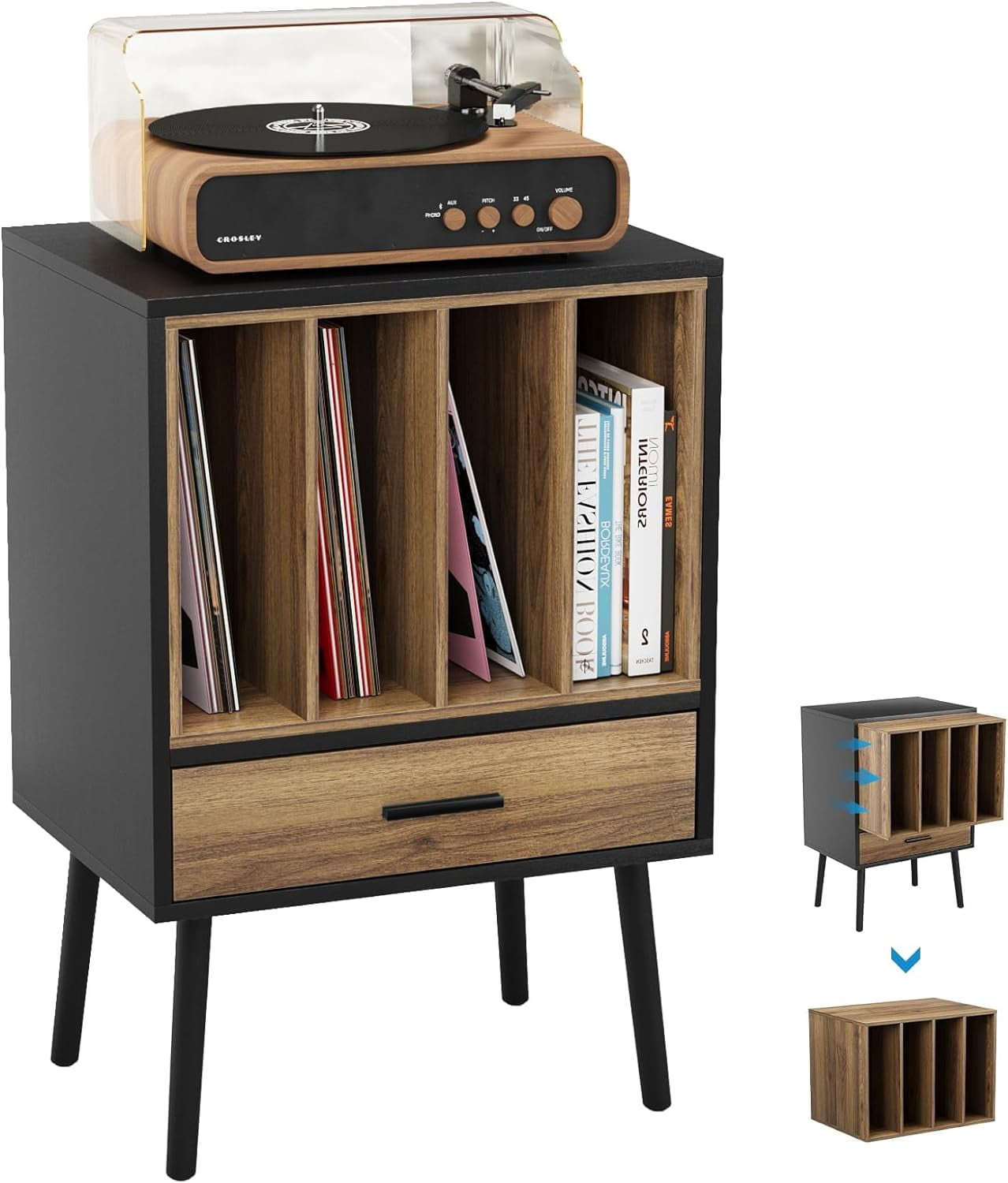 Semiocthome Record Player Stand with Nesting Vinyl Storage Crate ...