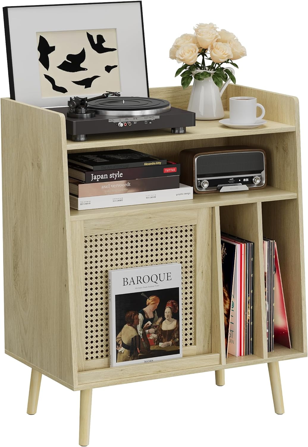 Semiocthome Record Player Stand with Vinyl Storage, Record Player Table ...