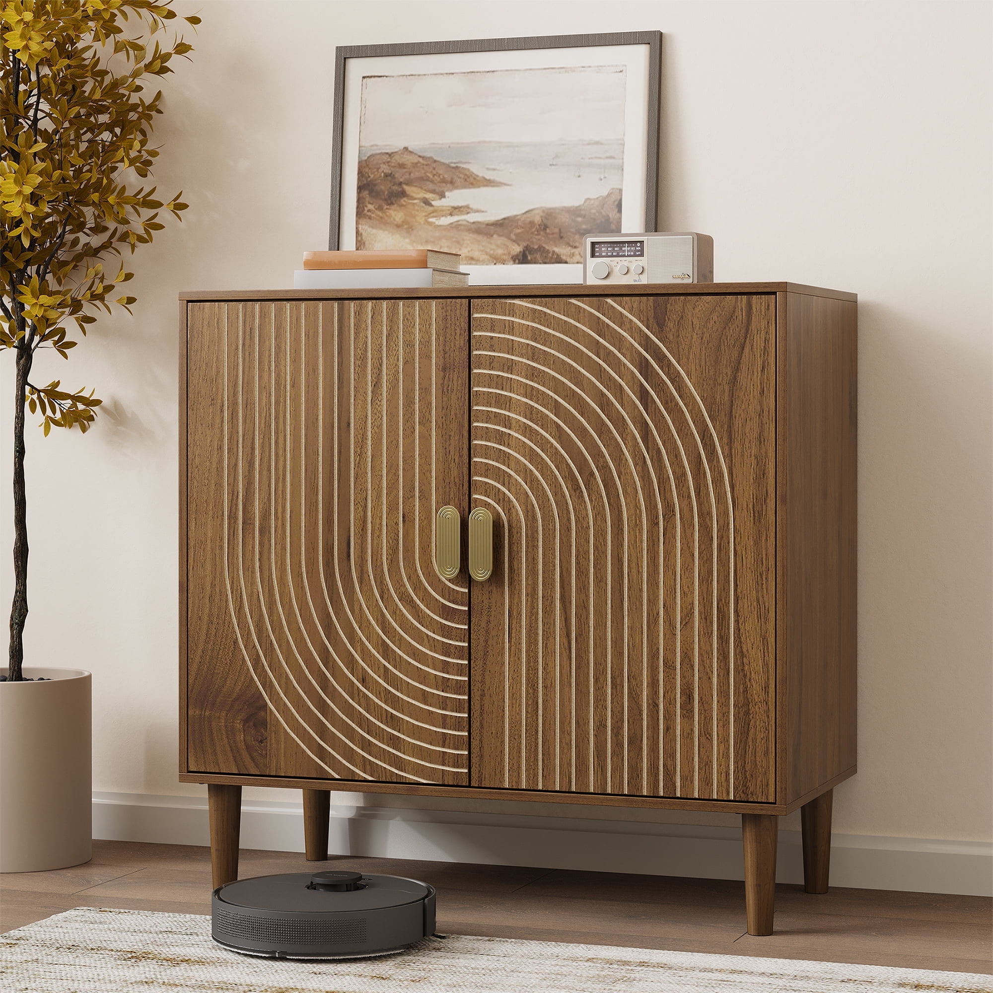 Semiocthome Sideboard Cabinet with 1 Adjustable Shelf, Line Groove ...