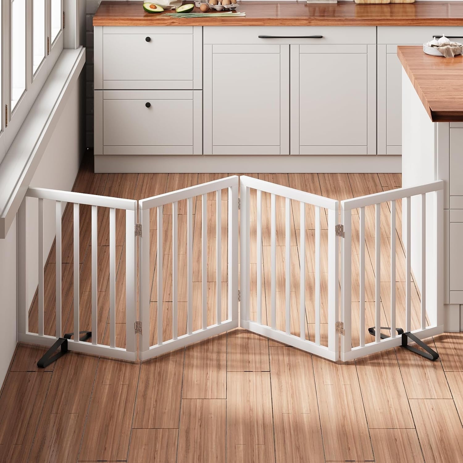 "Semiocthome Ultra Wide Wooden Pet Gate for Inside House, Freestanding ...