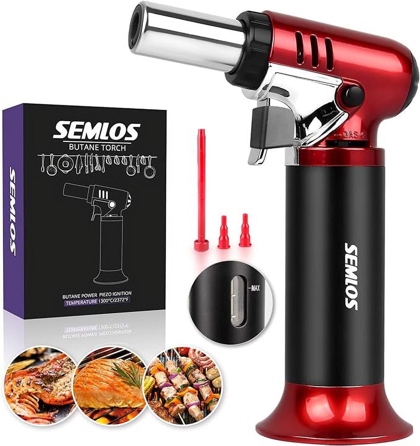 Semlos Butane Torch with Fuel Gauge, Refillable Kitchen Torch Lighter ...