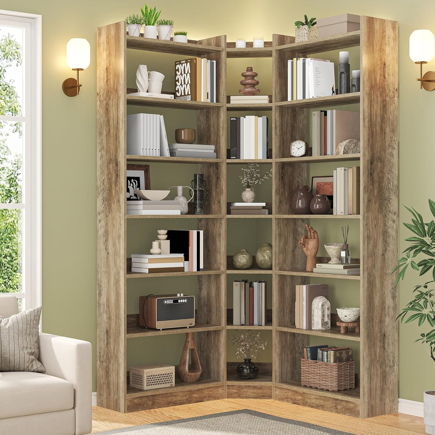 Semoic 70.8" Tall Corner Bookshelf, 7 Tiers Large Etagere Bookcases ...