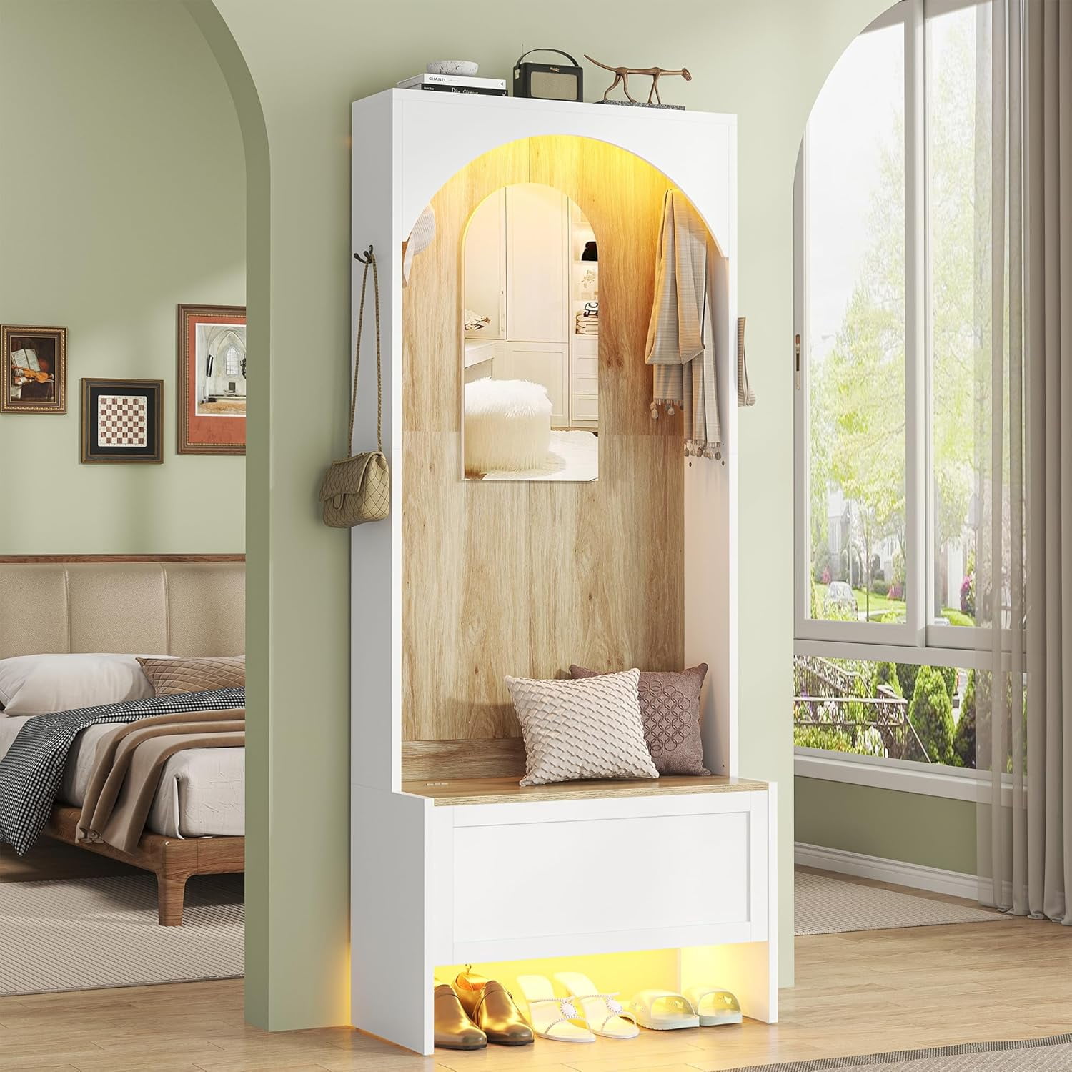 Semoic 71.65" Entryway Hall Tree with Bench and Storage, 7-in-1 ...