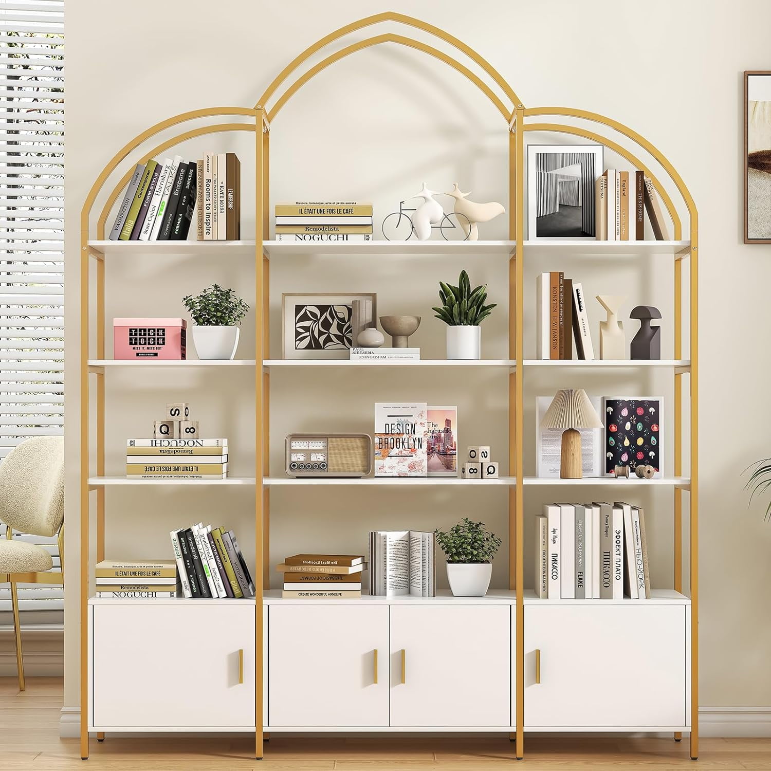 Semoic Arched Bookshelves and Bookcases: Triple Wide 5-Tier Large Open ...
