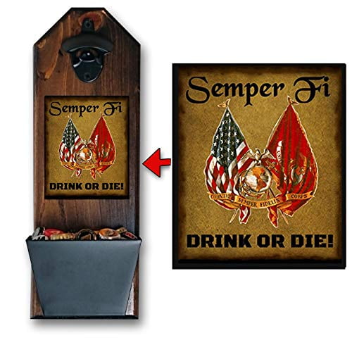 Semper Fi Bottle Opener and Cap Catcher, Wall Mounted - Handcrafted by ...