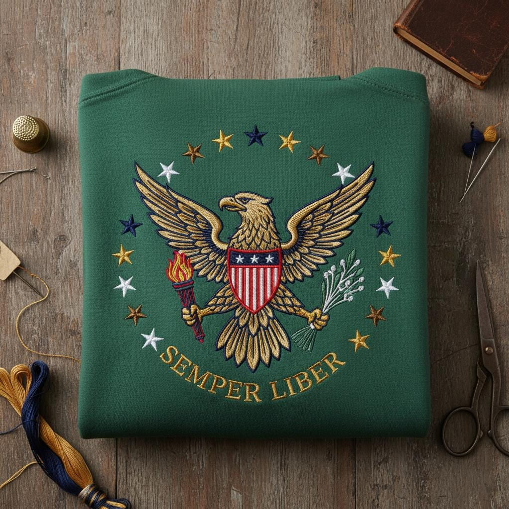 Semper Liber Embroidered Sweatshirt, Patriotic Eagle Shield Crewneck ...
