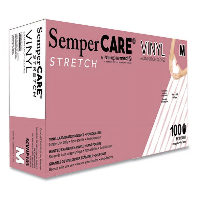 SemperCare Stretch Vinyl Examination Gloves, Powder-Free, Medium, 5 mil Thick, 9.45" Long, Cream ...