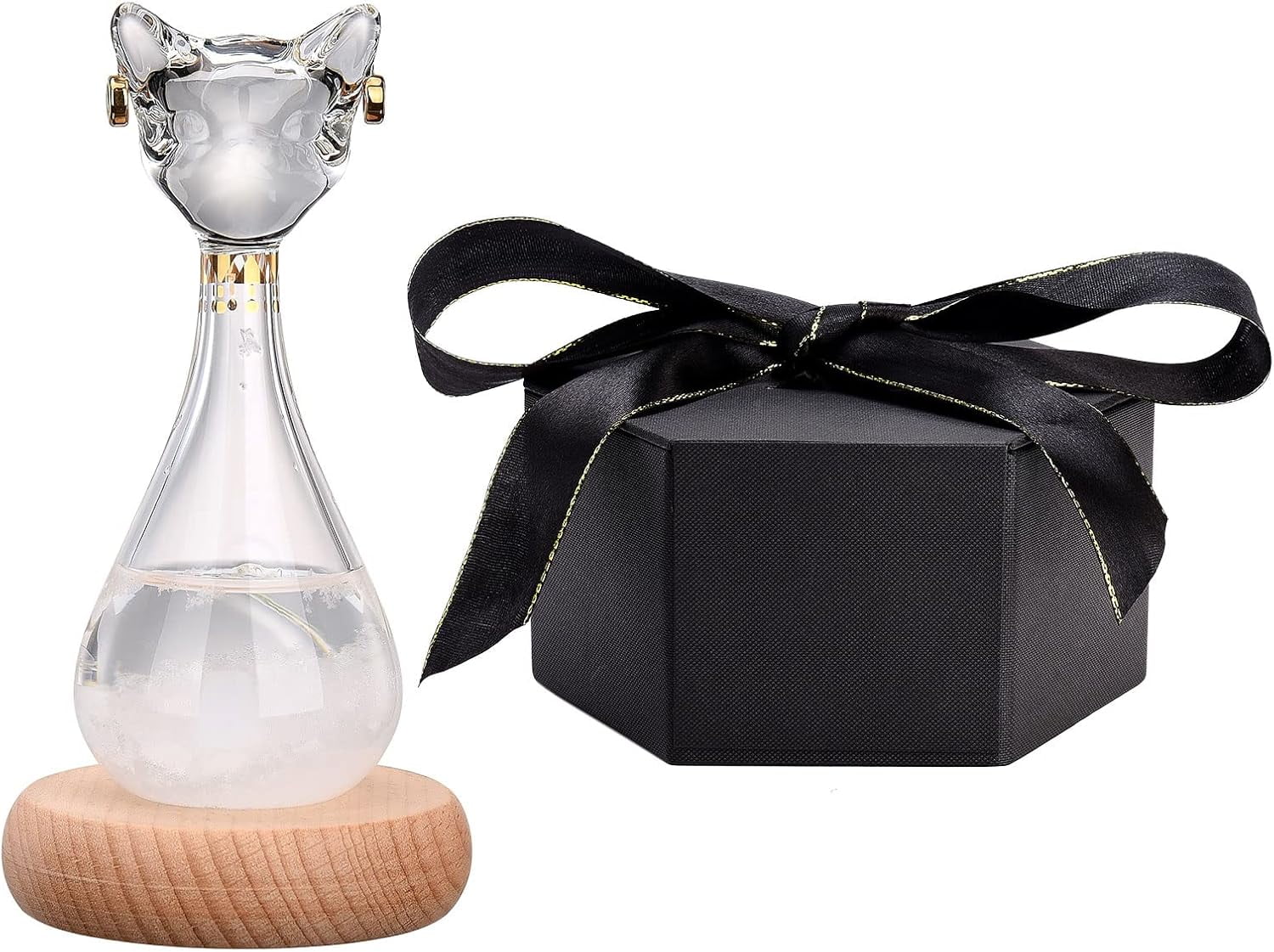 Sempoda Storm Glass Weather Predictor, Barometer Bottle with Wood Base ...