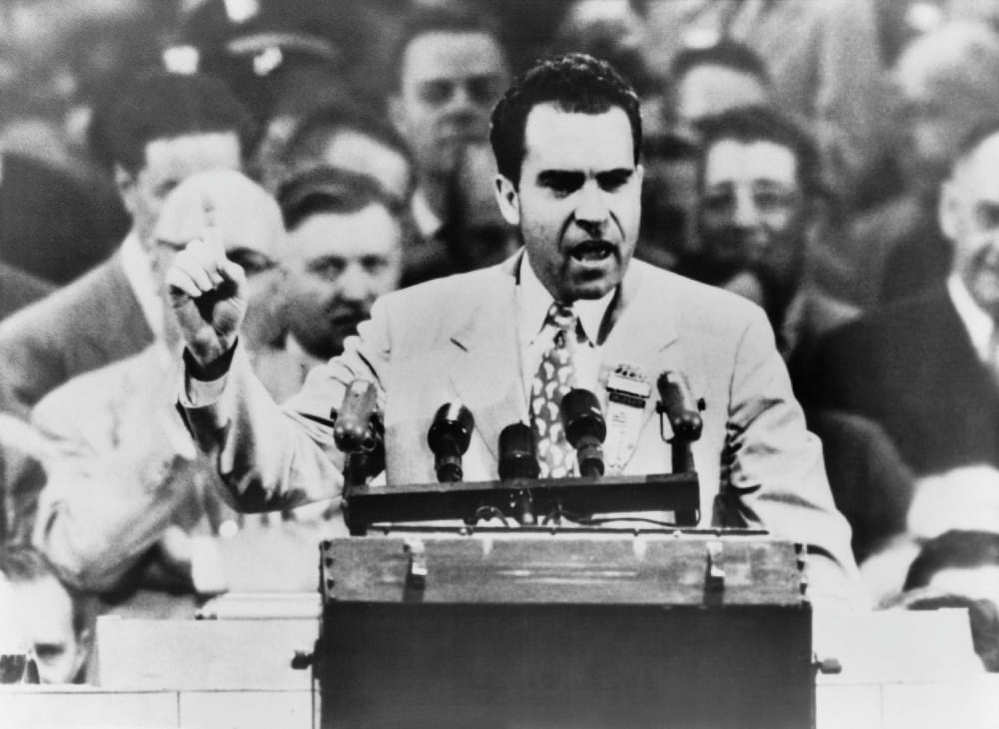 Senator Richard Nixon Standing Behind Microphones Accepting The ...