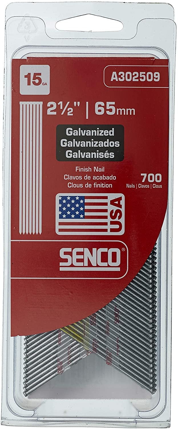 Senco A302509 Galvanized 34° Angled Strip Finish Nail, 2-1/2", 700-Ct ...