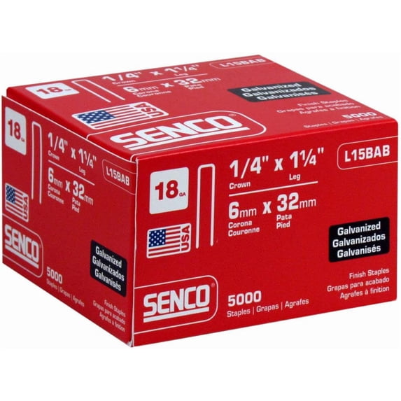 SENCO 1-1/4" 18Ga 1/4" Crown Medium Galvanized Wire Staples, 5000/Box ...