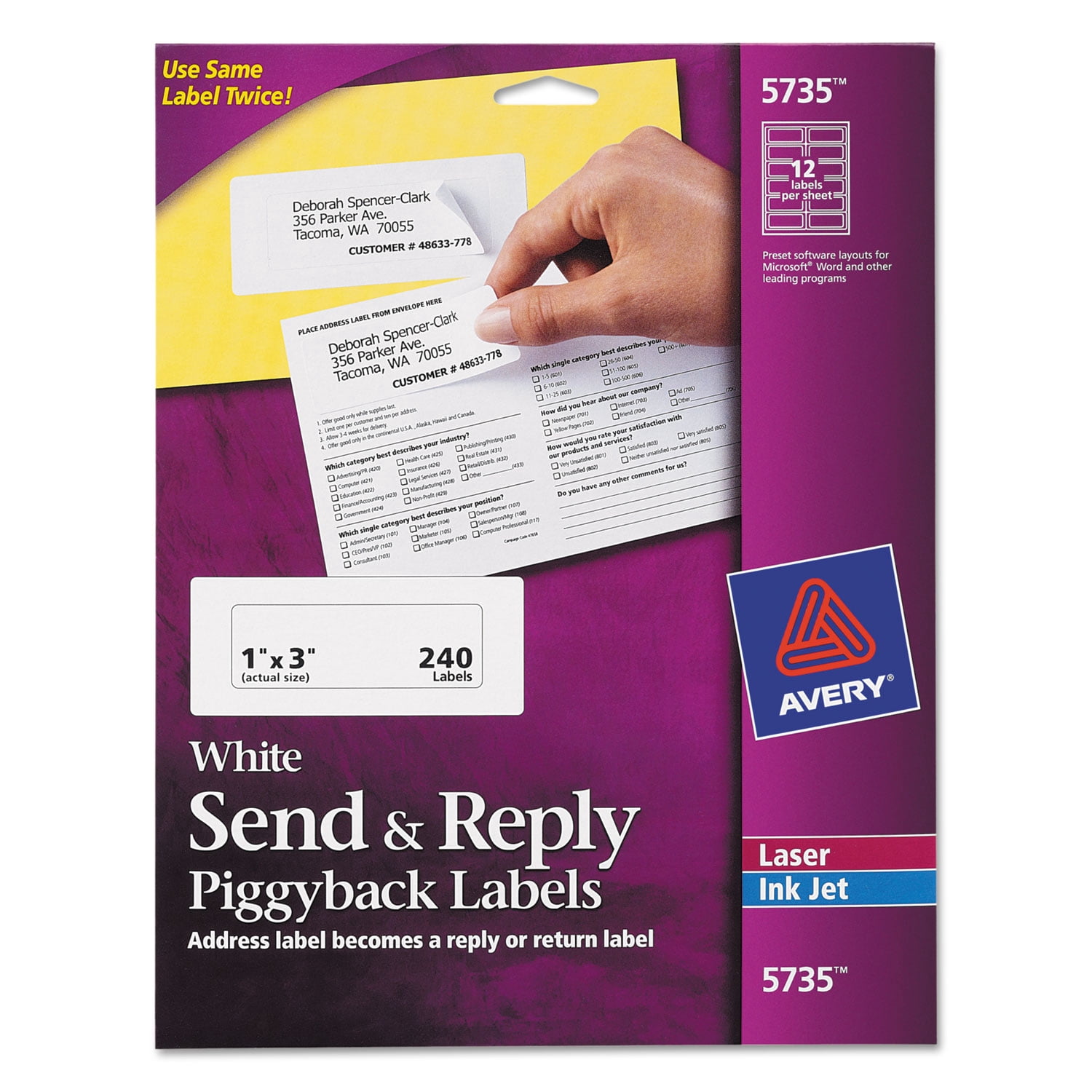 Send And Reply Piggyback Labels, Inkjet/laser Printers, 1.63 X 4, White ...