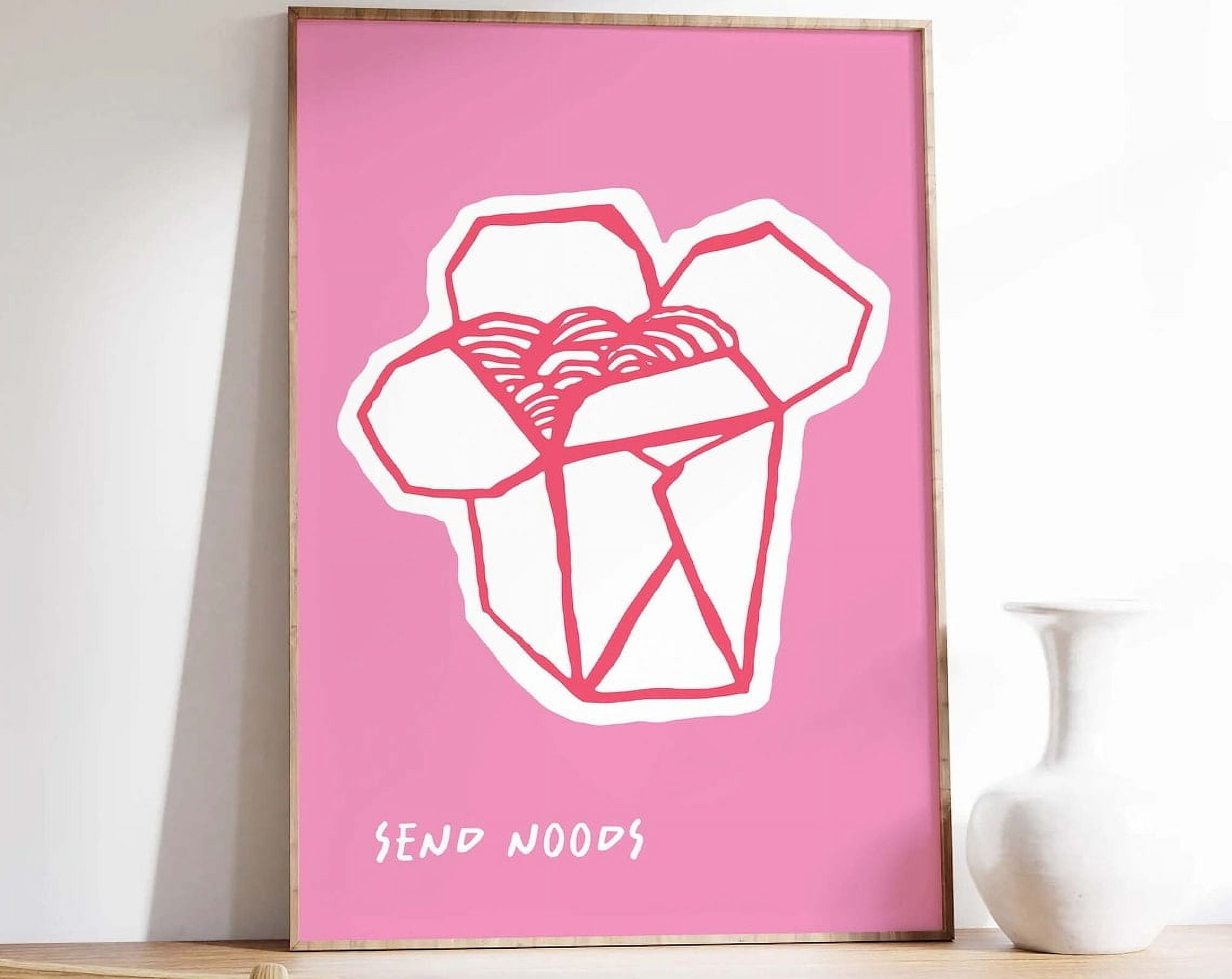 Send Noods Print, Art, Pink Kitchen Decor, Cute Asian Noodles Art Print ...