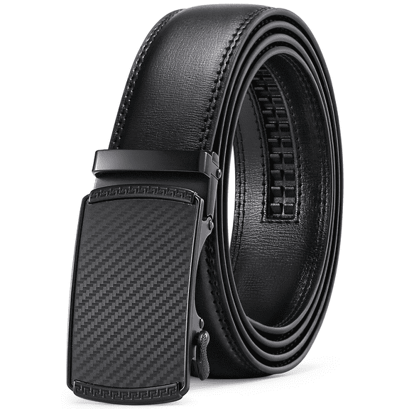 Men's Leather Belt - Automatic Ratchet Slide Buckle, Easy Trim-to-Fit ...