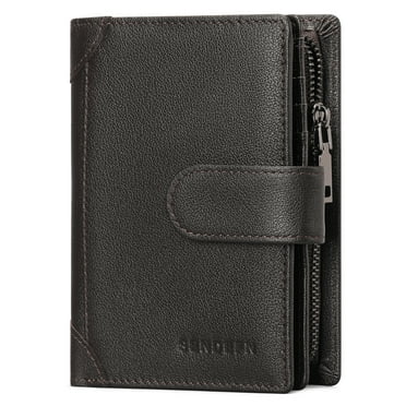 Men's Leather RFID Blocking Trifold Wallets, Double Zipper Wallet with ...