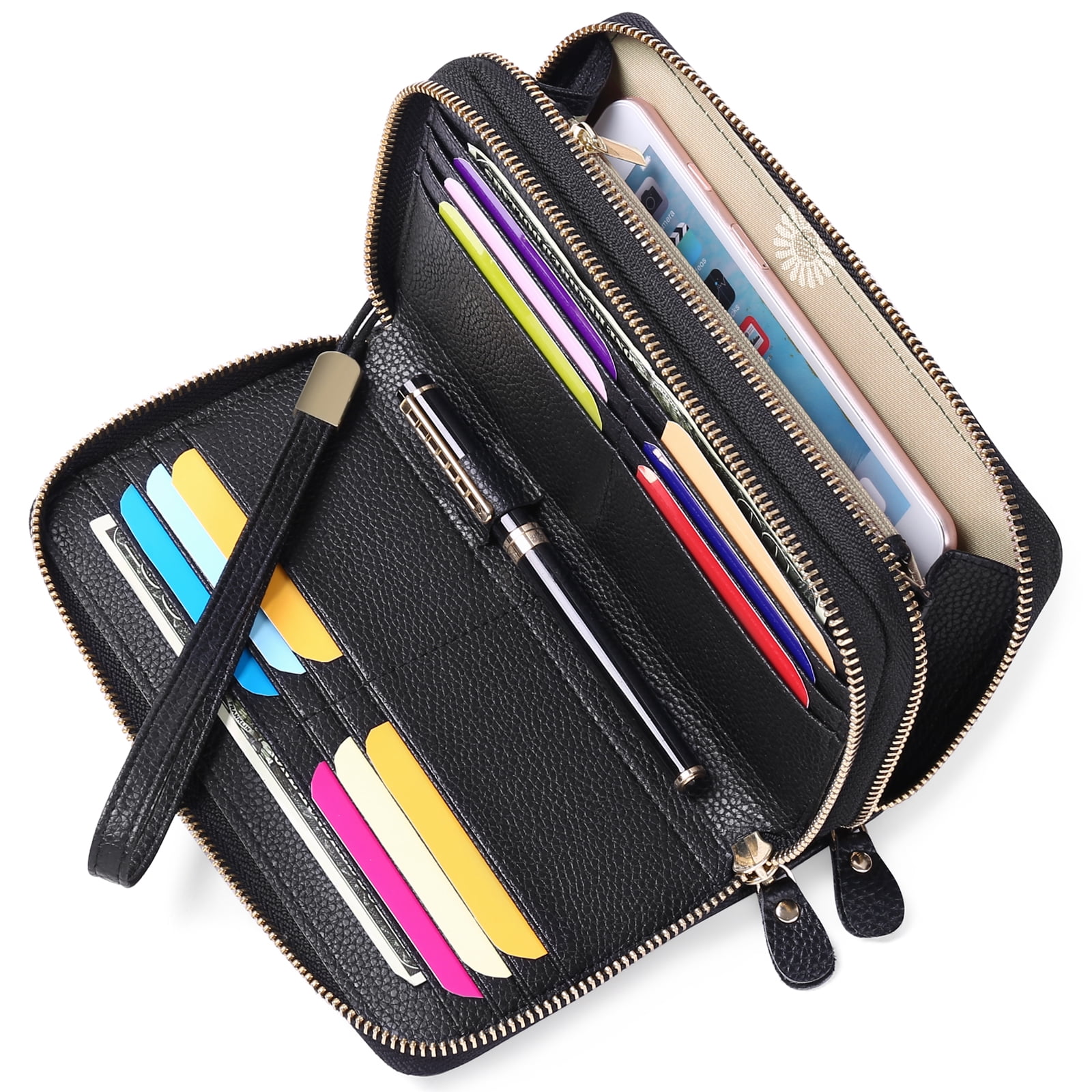Sendefn RFID Blocking Leather Wallet for Women, Phone Wristlet, Credit ...