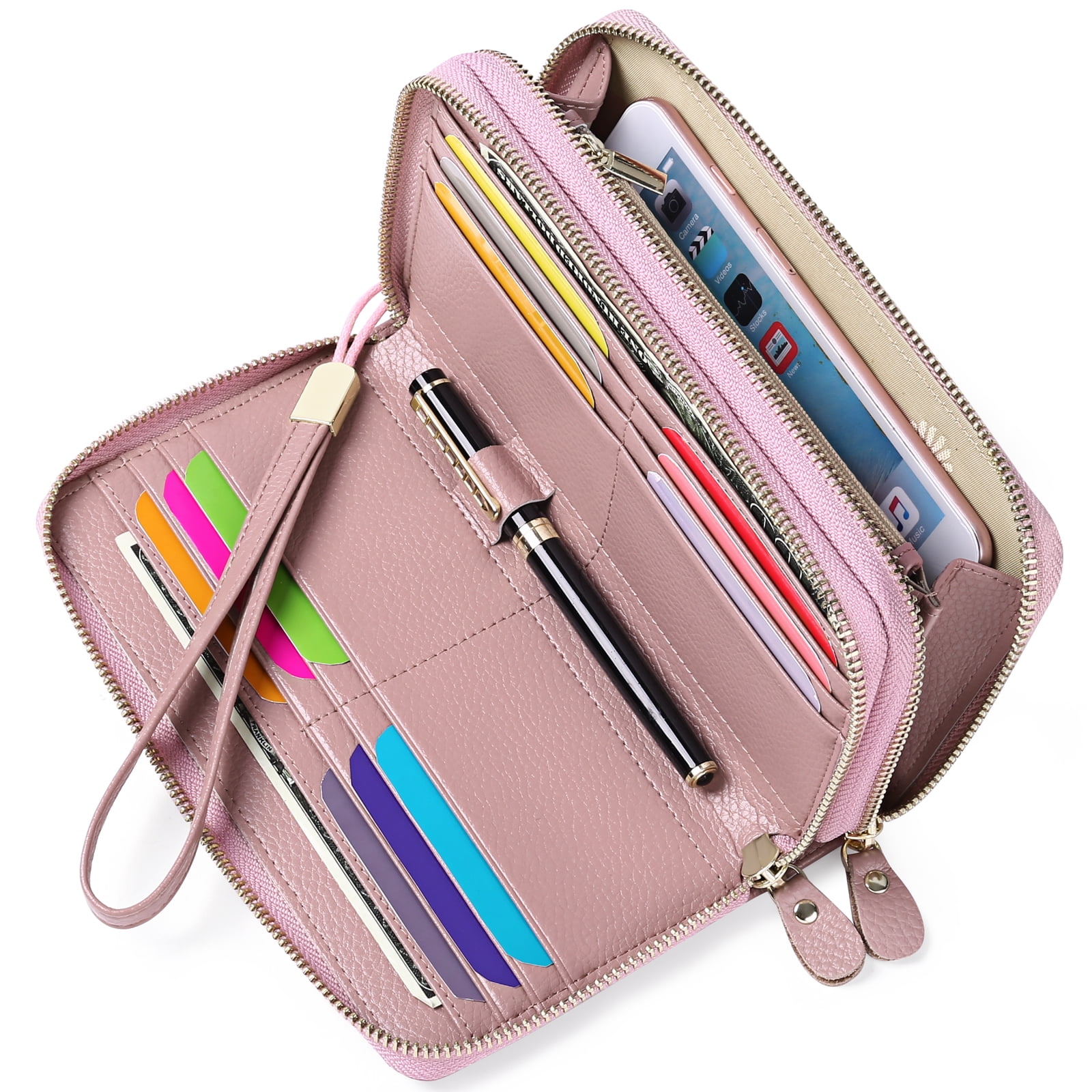 Sendefn RFID Blocking Leather Zip Wallet for Women Credit Card Cluch ...