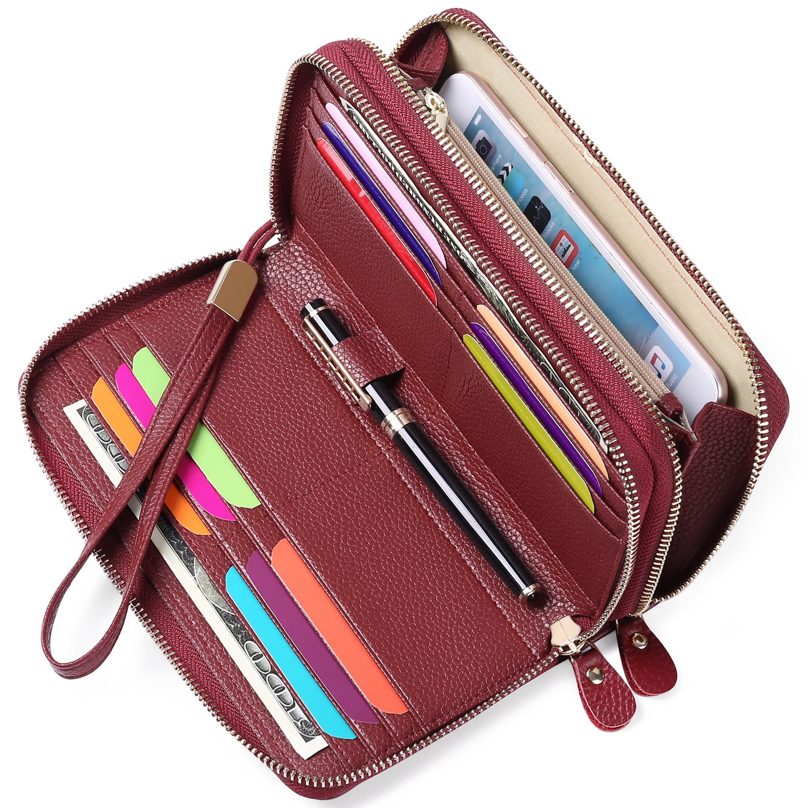 SENDENF RFID Blocking Leather Zip Wallet for Women, 4.72"x1.57"x7.87 ...