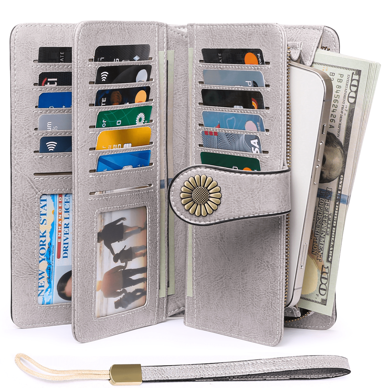 SENDEFN Women's Genuine Leather Wallet, RFID Blocking Wristlet, Large ...