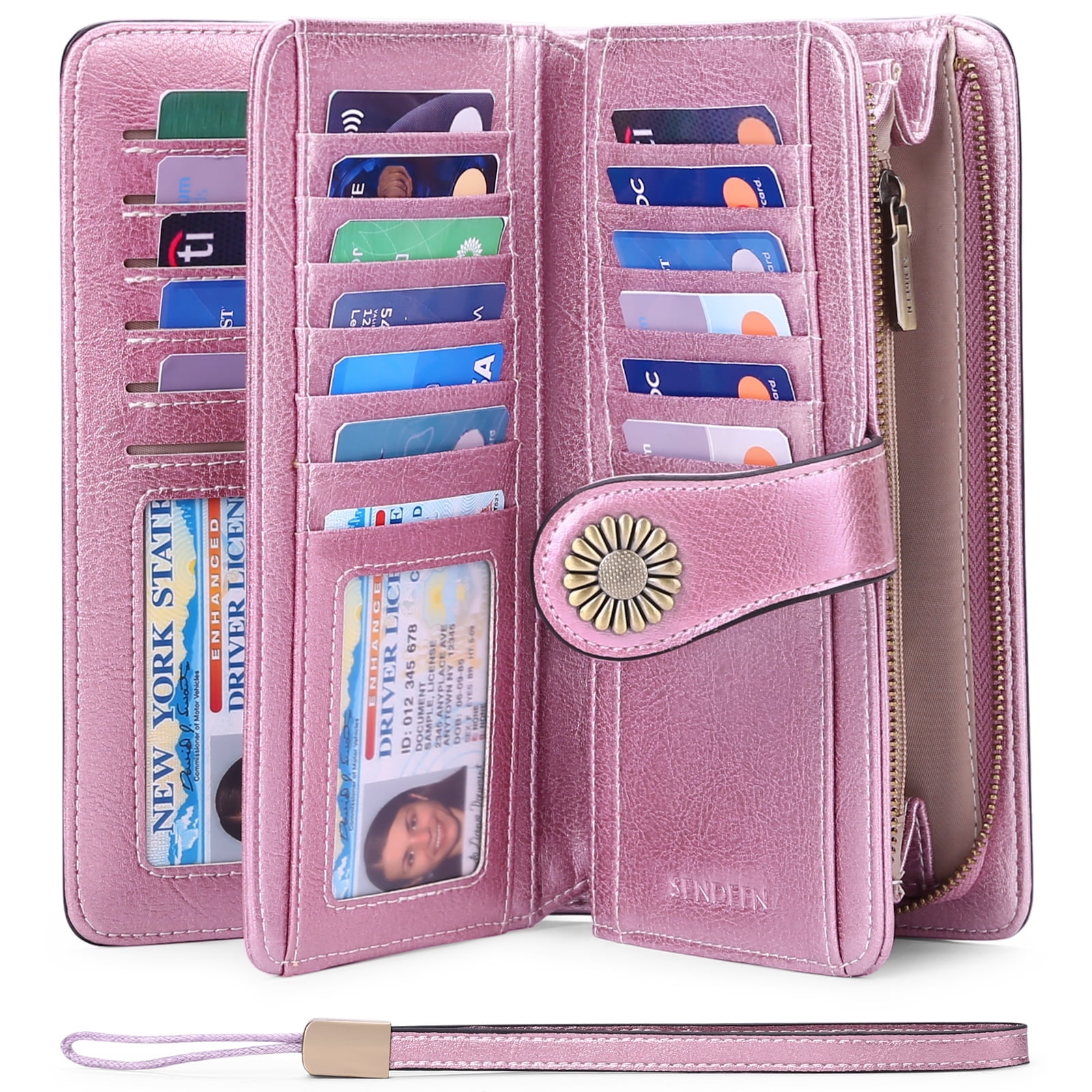 "Sendefn Women's Genuine Leather Wallet, RFID Blocking, Wristlet, Large ...