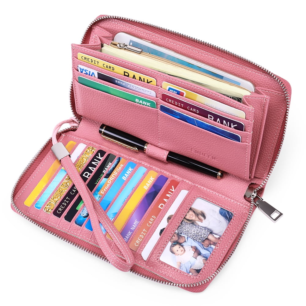 Sendefn Women's RFID Blocking Leather Wallet, Zip Around Clutch, Phone ...