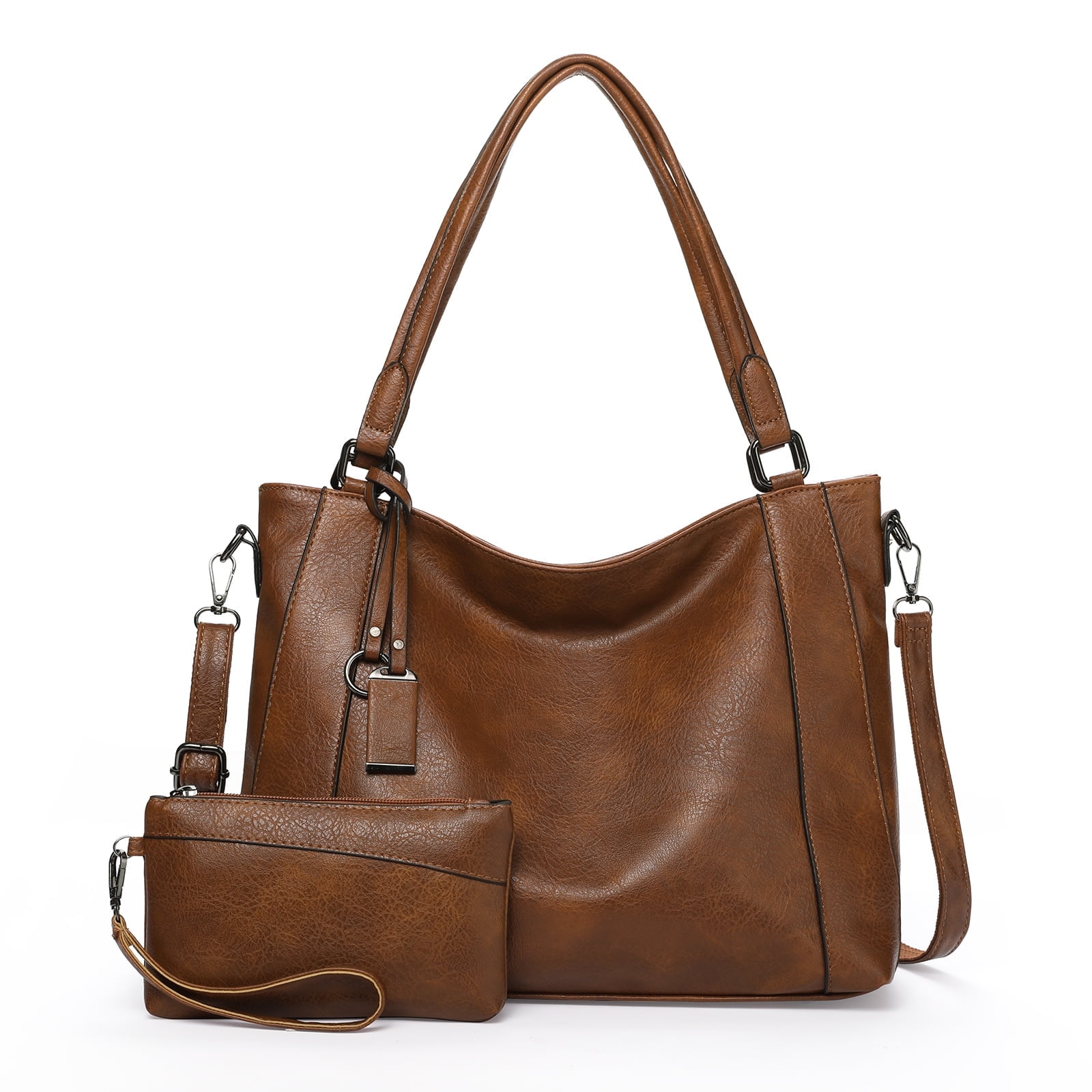 SENDEFN Leather Tote Bag, Hobo Shoulder Bag, 2pc Set with Wristlet ...