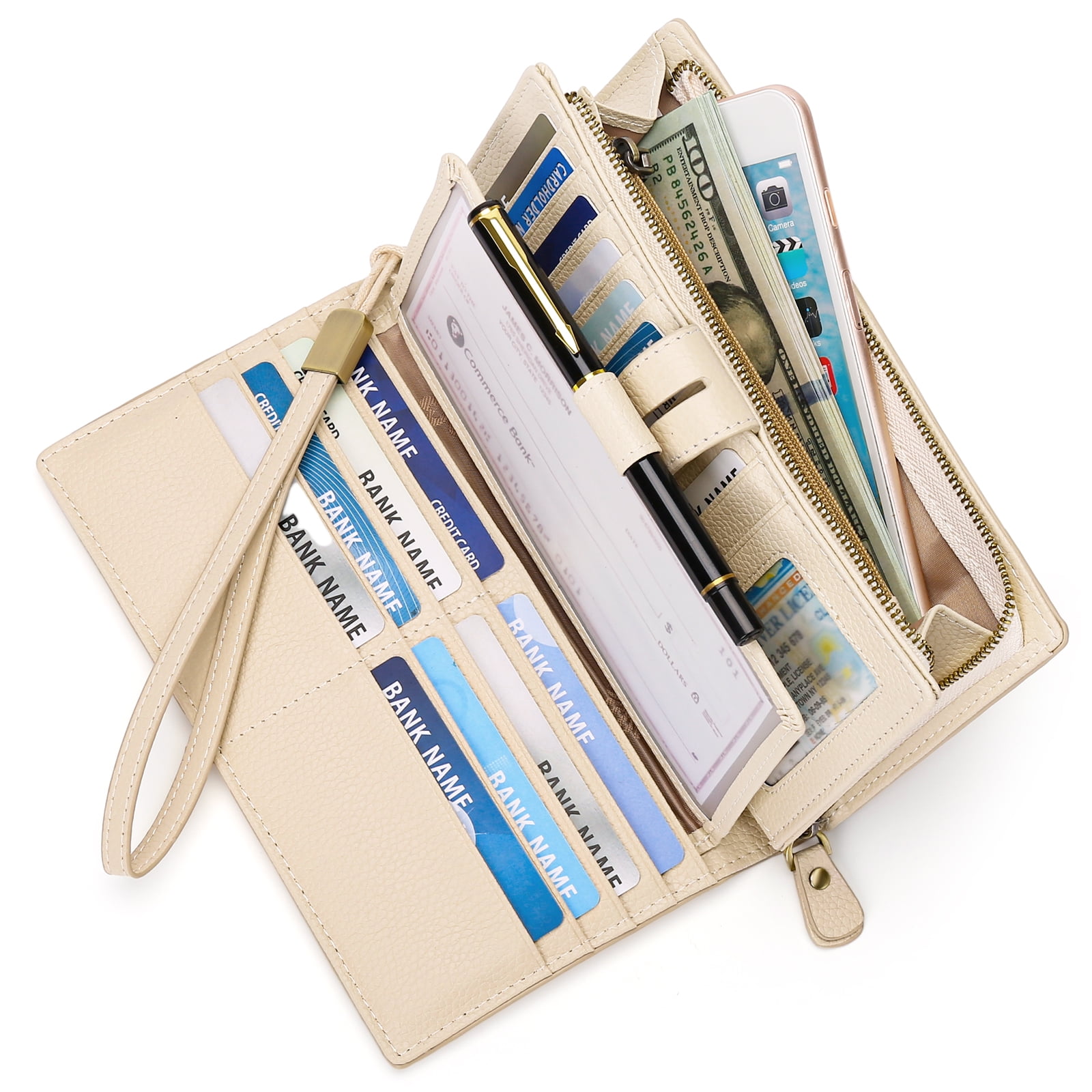 "SENDEFN Women RFID Blocking Leather Wallet, Large Capacity Wristlet ...