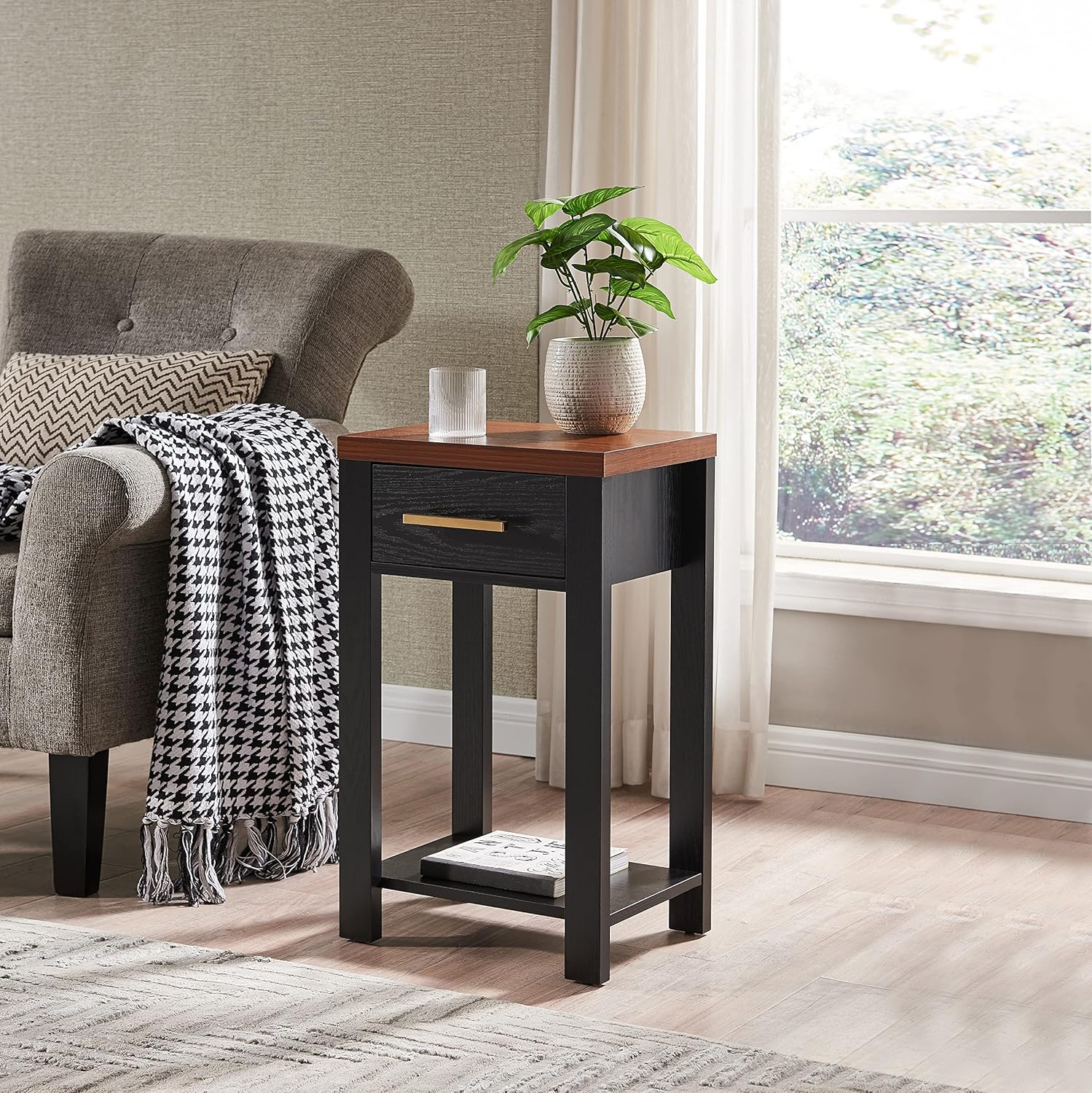 - Sendero Wooden Chairside Side End Table with Drawer and Open Storage ...