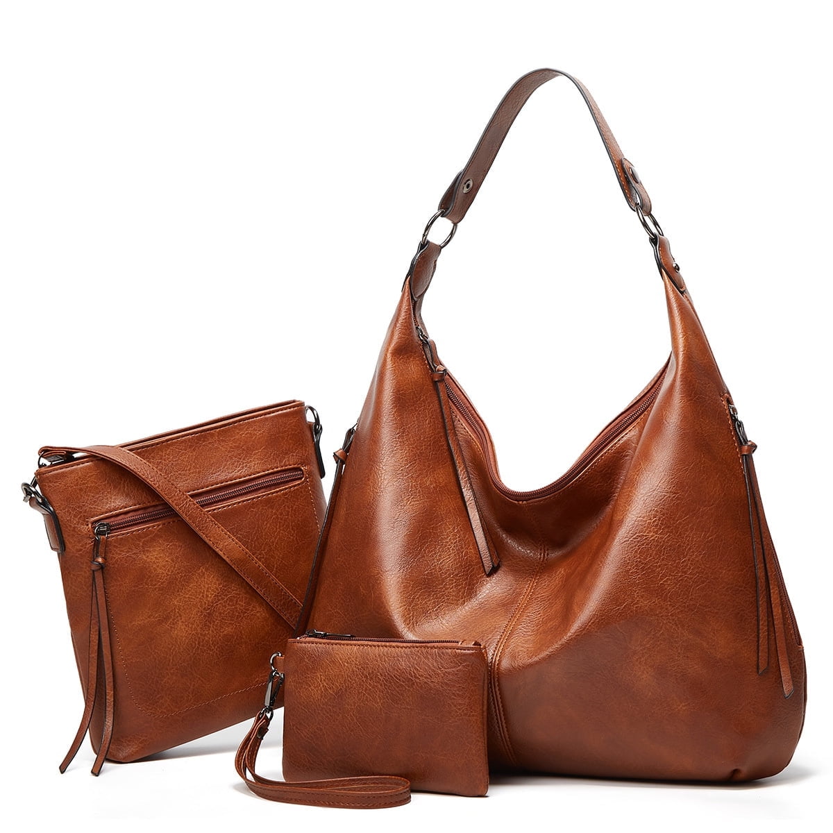 Sendefn Women's Leather Hobo Bag with Crossbody and Wristlet Brown 3 ...