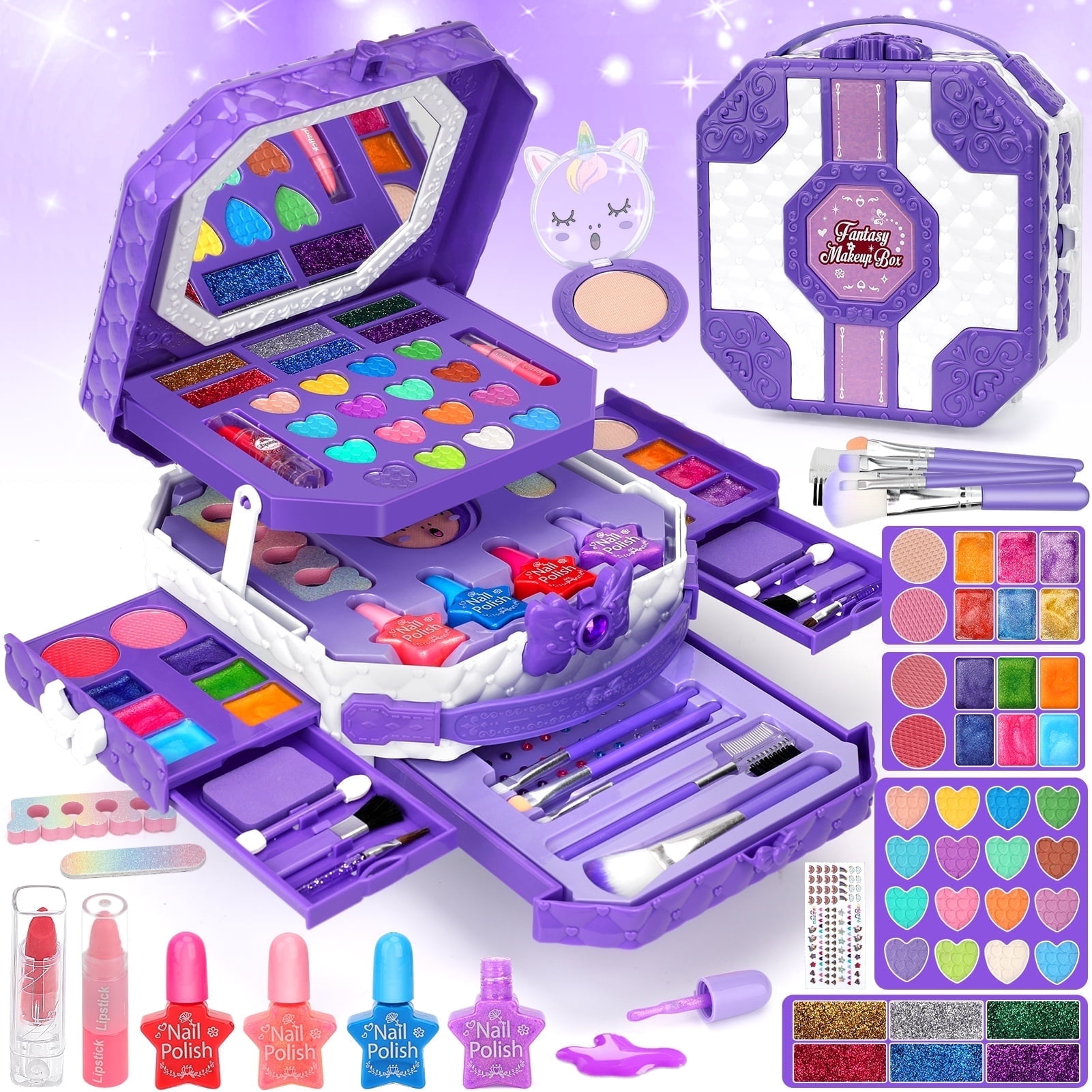 Sendida Kids Makeup Kit, 64pcs Washable Makeup Set with Brushes and ...