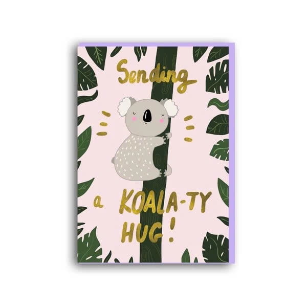 Sending a Koala-ty Hug Greeting Card – Cute Koala Design with Gold Foil ...