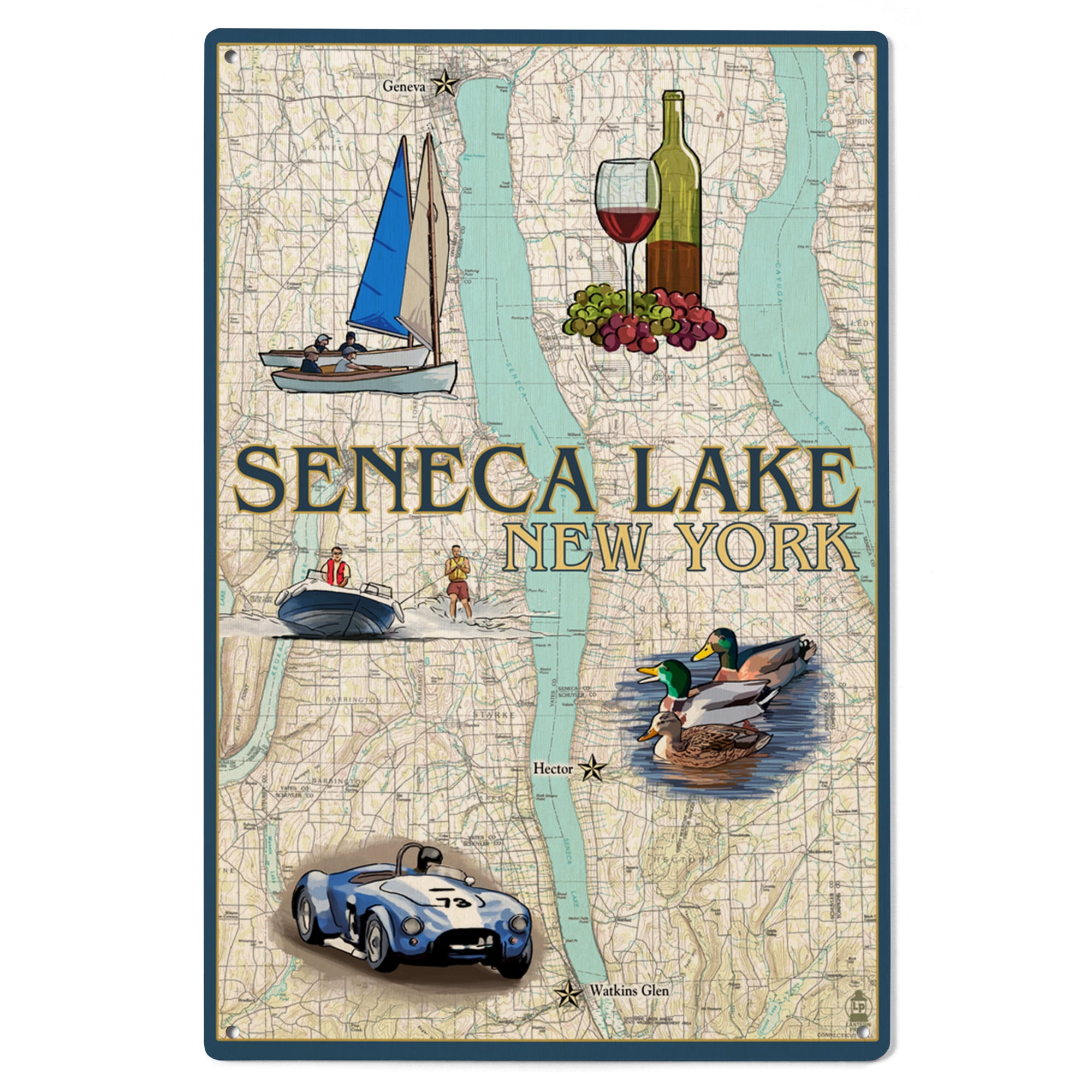 Seneca Lake, New York, Nautical Chart Birch Wood Wall Sign (6x9 Rustic ...