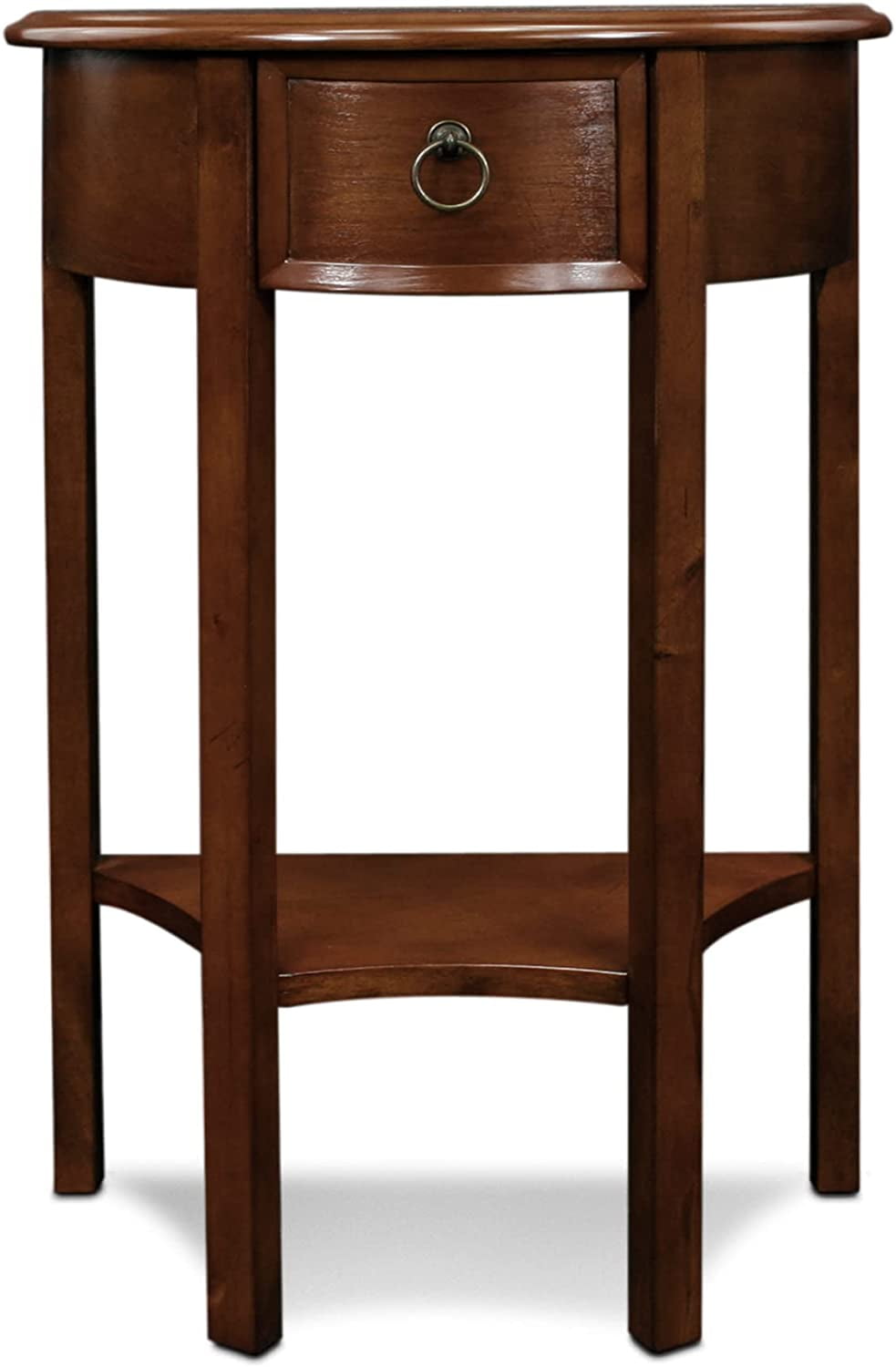 Seneca Solid Wood Demilune Console Table with Shelf and Drawer, Pecan ...