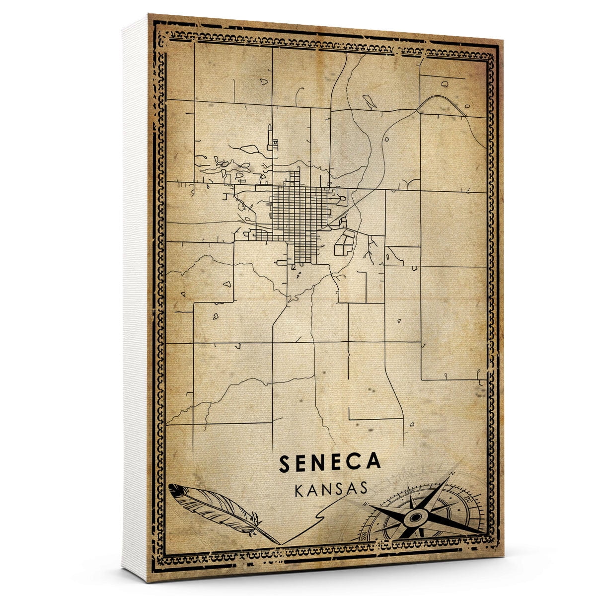 Seneca Vintage Map Prints Canvas, Kansas Map Art Canvas, Canvas, Seneca ...