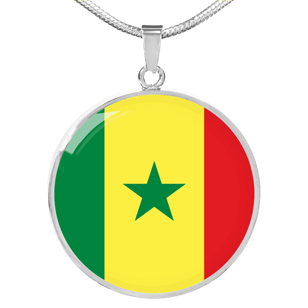Senegal Flag Necklace Circle Pendant Stainless Steel or 18k Gold 18-22 ...