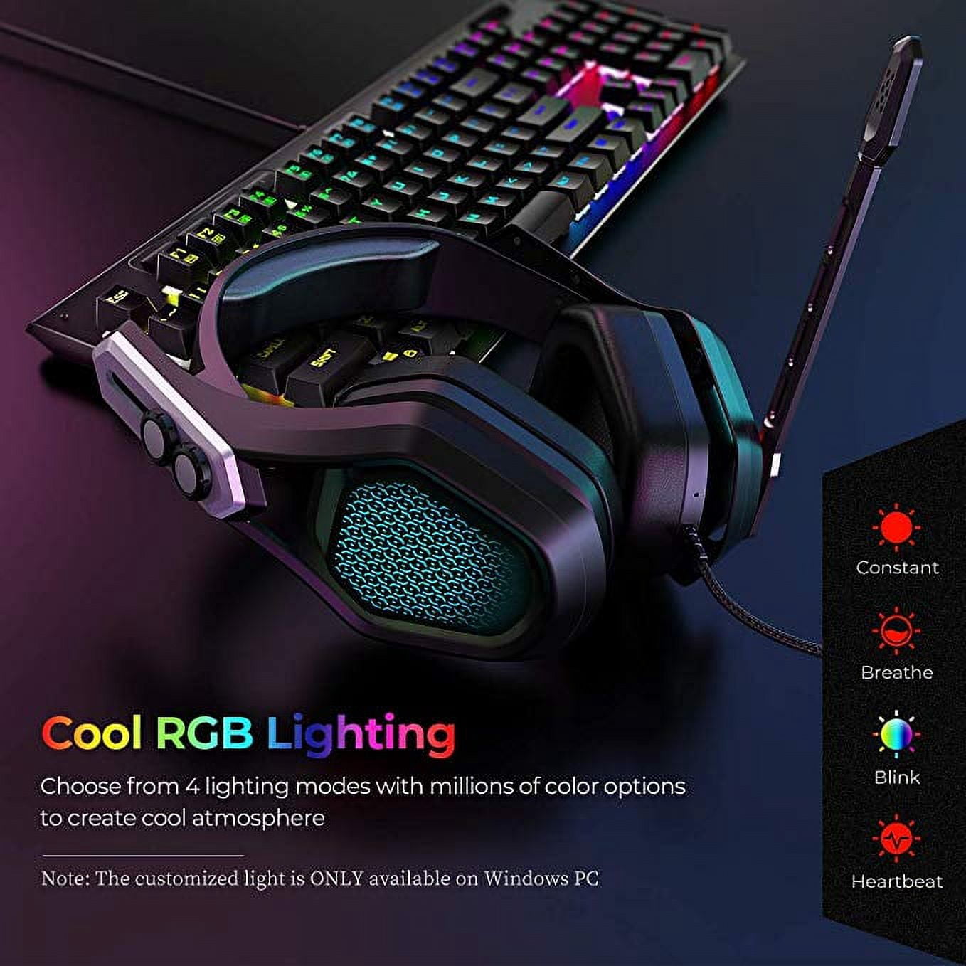 Seneo Iron Gaming Headphones, 7.1 Surround Gaming Headset, Surround EQ ...