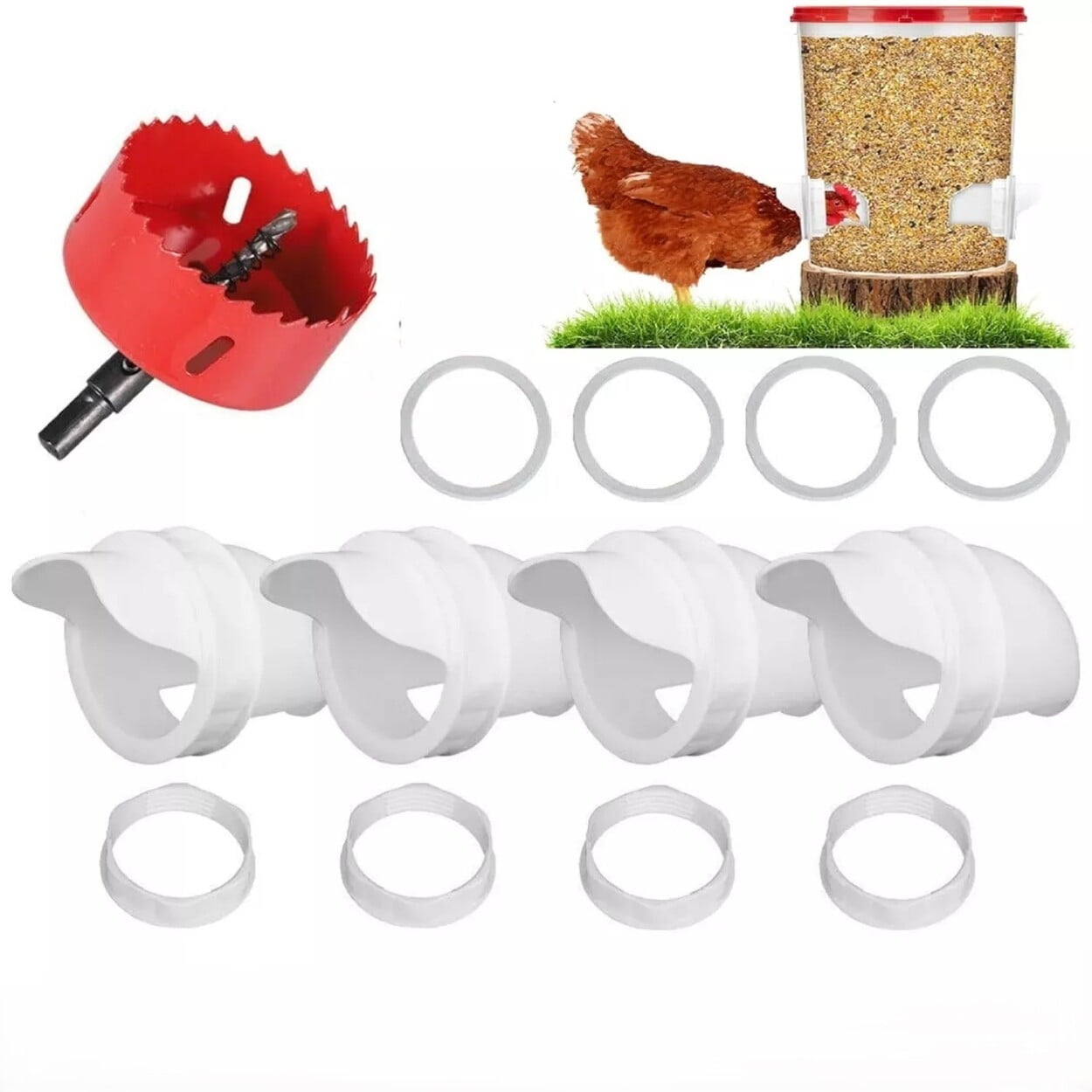 Senew 4 pack Chicken Feeder Ports Automatic Feeders No Waste port for ...