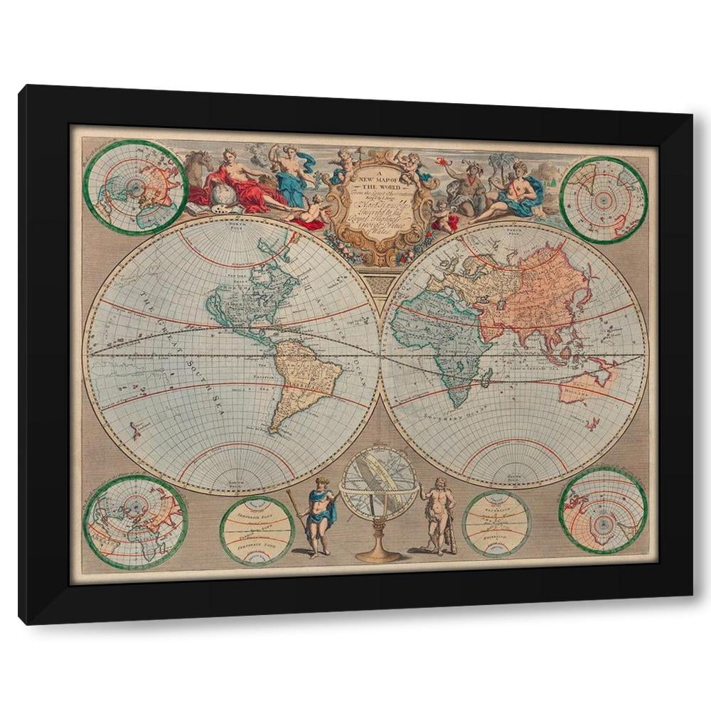 John Senex 24x20 Black Modern Wood Framed Wall Art Titled - A new map of the world from the ...