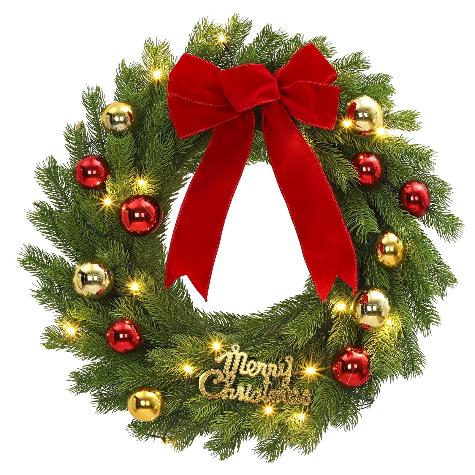 Senfot 24 Inch Pre-Lit Christmas Wreath with 20 LED Lights, Battery ...