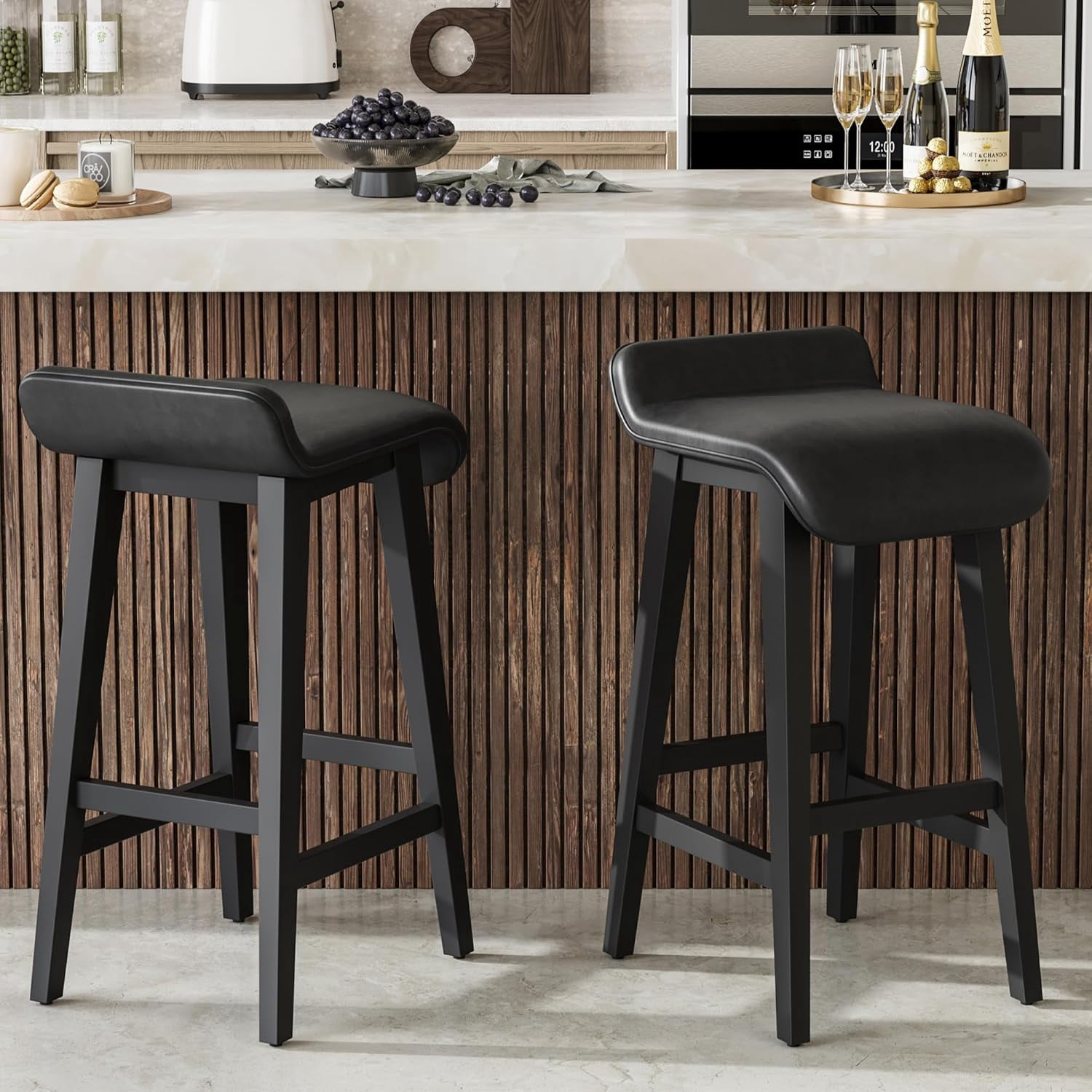 Senfot 26.2 Inch Bar Stools Counter Height with Low Back Footrest Wood ...