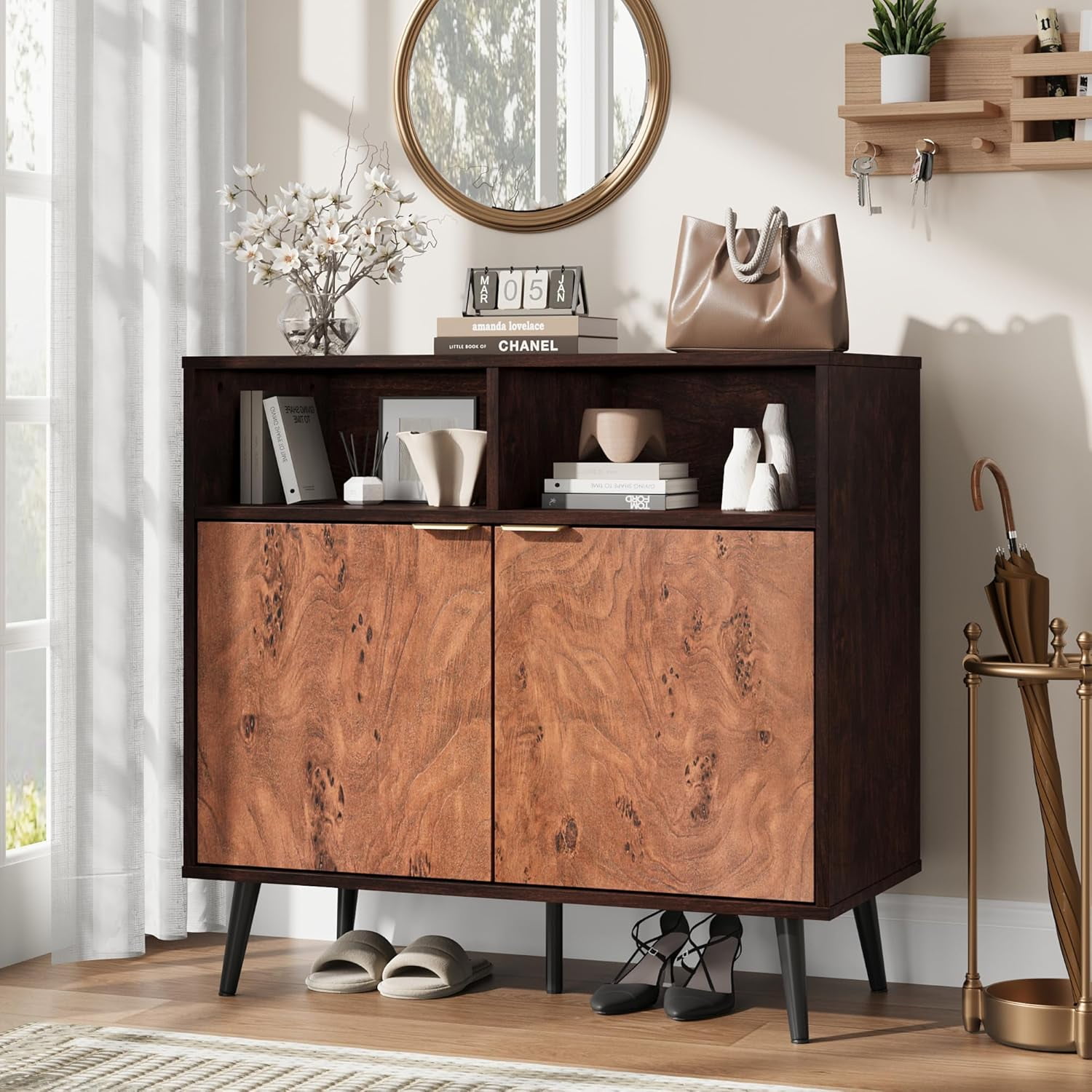 Senfot 31.5" Sideboard Buffet Cabinet with Storage, Farmhouse Kitchen Wooden Cabinet with 2 Open ...