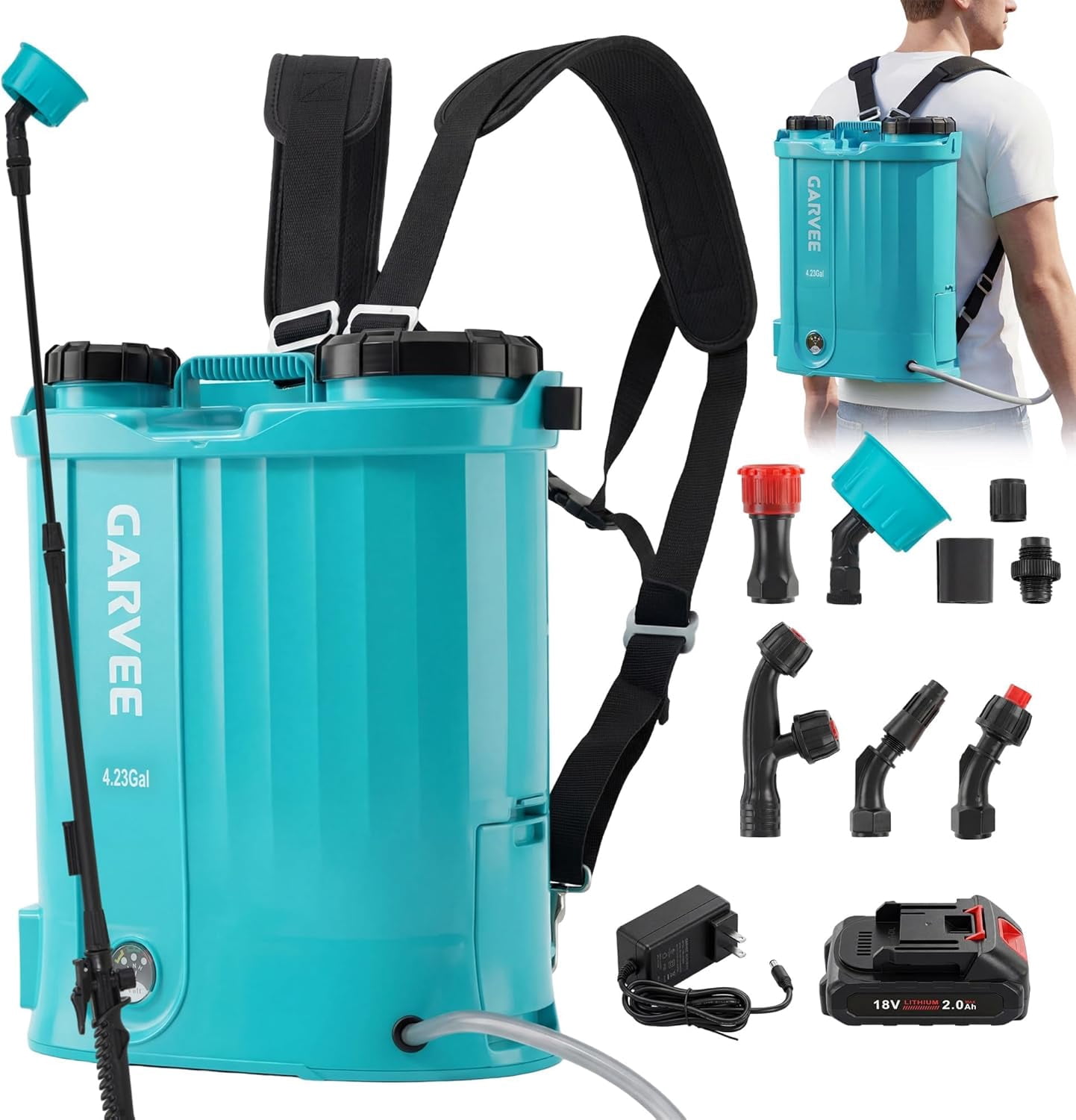 Senfot 4.23-Gallon Battery-Powered Backpack Sprayer, 0–65 PSI Pressure ...